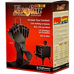 Ecofan® UltrAir, Classic Styled, Heat Powered Wood Stove Fan, 125 CFM, 810CAXBX, Mid-Sized, 7.9" Blade, Black