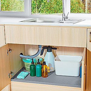 Dirza Under Sink Mat for Kitchen Waterproof 34" x 22" Flexible Silicone Under Sink Tray For Drips, Leaks, Spills,1" Height Hold up to 3.3 Gallons of Water Gray