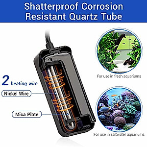 hygger Small Submersible Aquarium Heater 25W Mini Betta Fish Tank Heater with Thermostat for 2-5 Gallon Saltwater Freshwater