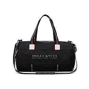 Gym Bag For Women Duffel Travel Girls Cute Duffle Bag Weekender MultiFunctional Shoe Compartment Overnight Workout Sport Dance Small CarryOn Luggage Weekend Waterproof Lightweight (Black)