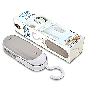 Mini Bag Sealer, Chip Bag Seal Tool, Portable Heat Vacuum Sealer, 2 in 1 Cutter and Press Packaging, Small Sealing Machine for Potato Chips, Plastic Snack Bags, Kitchen Food Storage Hand Sealers