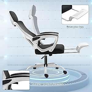 Naudhenm Office Chair Mid Back Swivel Lumbar Support Desk Chair,Computer Gaming Chair with Comfortable Armrests, Mesh Desk Chairs with Wheels, Swivel Computer Task Chair (White)