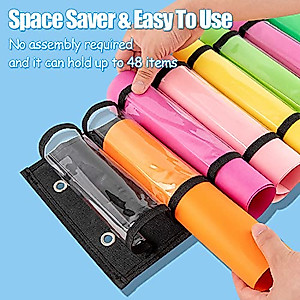 Pamacro Vinyl Roll Holder with 48 Compartments, Premium Vinyl Storage Organizer Rack Wall Mount/Hanging Over The Door, Craft Vinyl Roll Storage with Upgrade Door Hooks and Strap for Craft Room(Black)