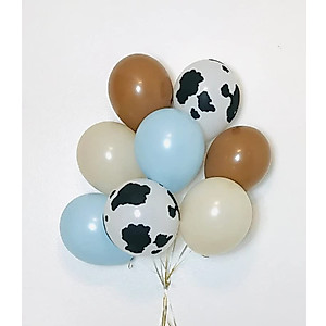 BALONAR 135Pcs Cowboy Blue Balloons Arch Garland Kit with 18/10/5inch Sand White Coffee Cow Print Farm Animal Gold Balloons for Boy Birthday Party Baby Shower Birthday Supplies (Blue)