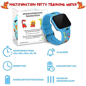 ATHENA FUTURES Potty Training Timer Watch with Flashing Lights and Music Tones and Potty Training Chart for Toddlers - Dinosaur Design