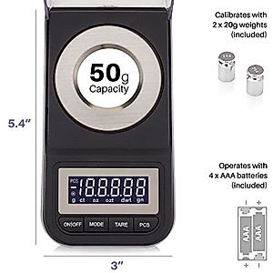 Smart Weigh 50g x 0.001 Grams, Premium High Precision Digital Milligram Scale, Includes Tweezers, Calibration Weights ,Three Weighing Pans and Case