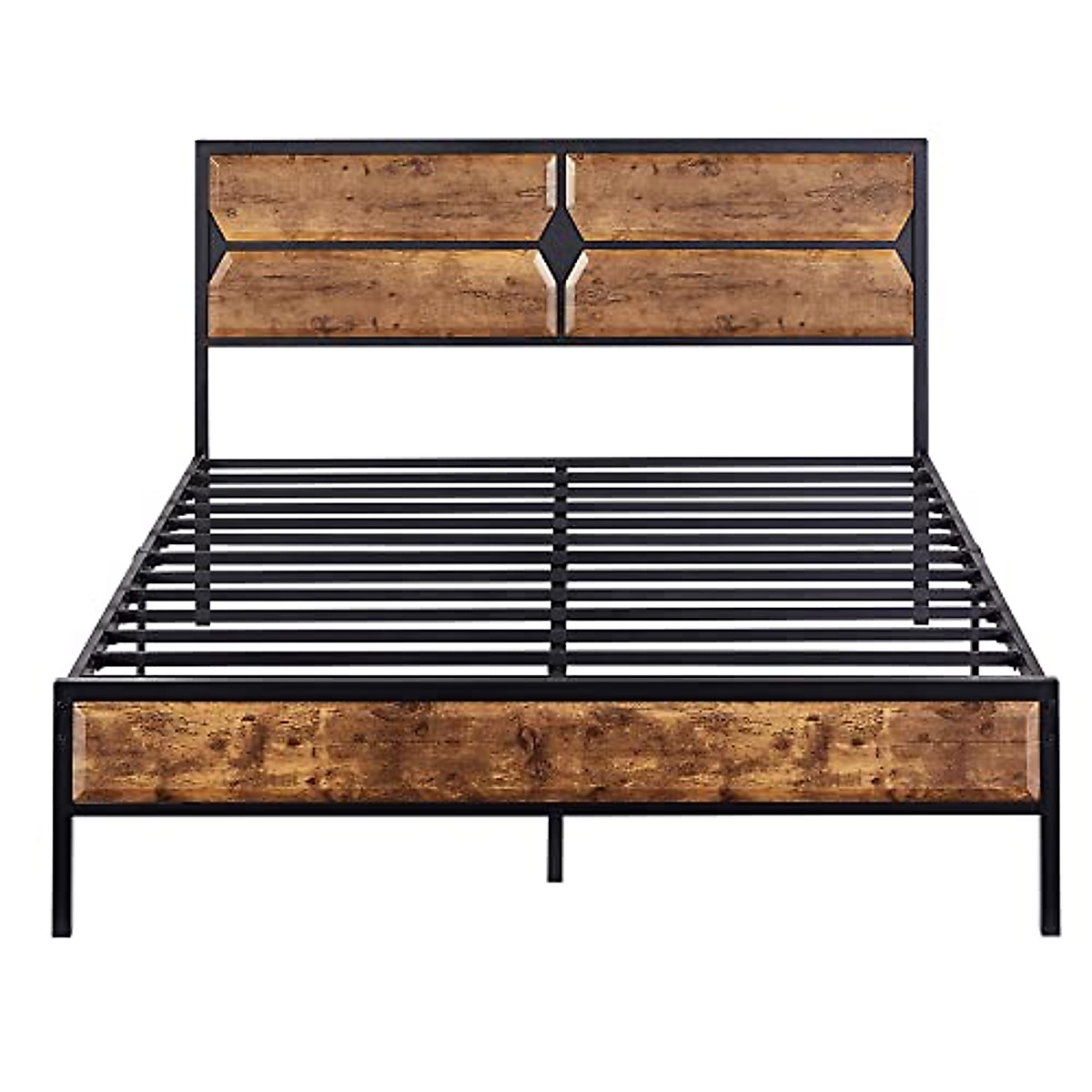 VECELO Full Size Platform Bed Frame with Wood Headboard/Mattress Foundation/Premium Steel Slats Support/No Box Spring Needed,Brown(Modern)