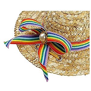 Handcrafted Pet Straw Hat with Stripe Bow Adjustable Chin Strap Lovely Sun Hat Funny Mexican Party Costume Party Photo Prop Dog Sombrero Hat for Dog/Puppy/cat/Kitten