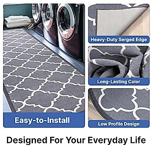 Well Woven Kings Court Brooklyn Trellis Grey - Non-Slip Rubber Backed Moroccan 2x7 Runner Rug - Hallway, Entryway & Kitchen - Kid & Pet Friendly, Easy-to-Clean, Machine-Washable, Low Looped Pile
