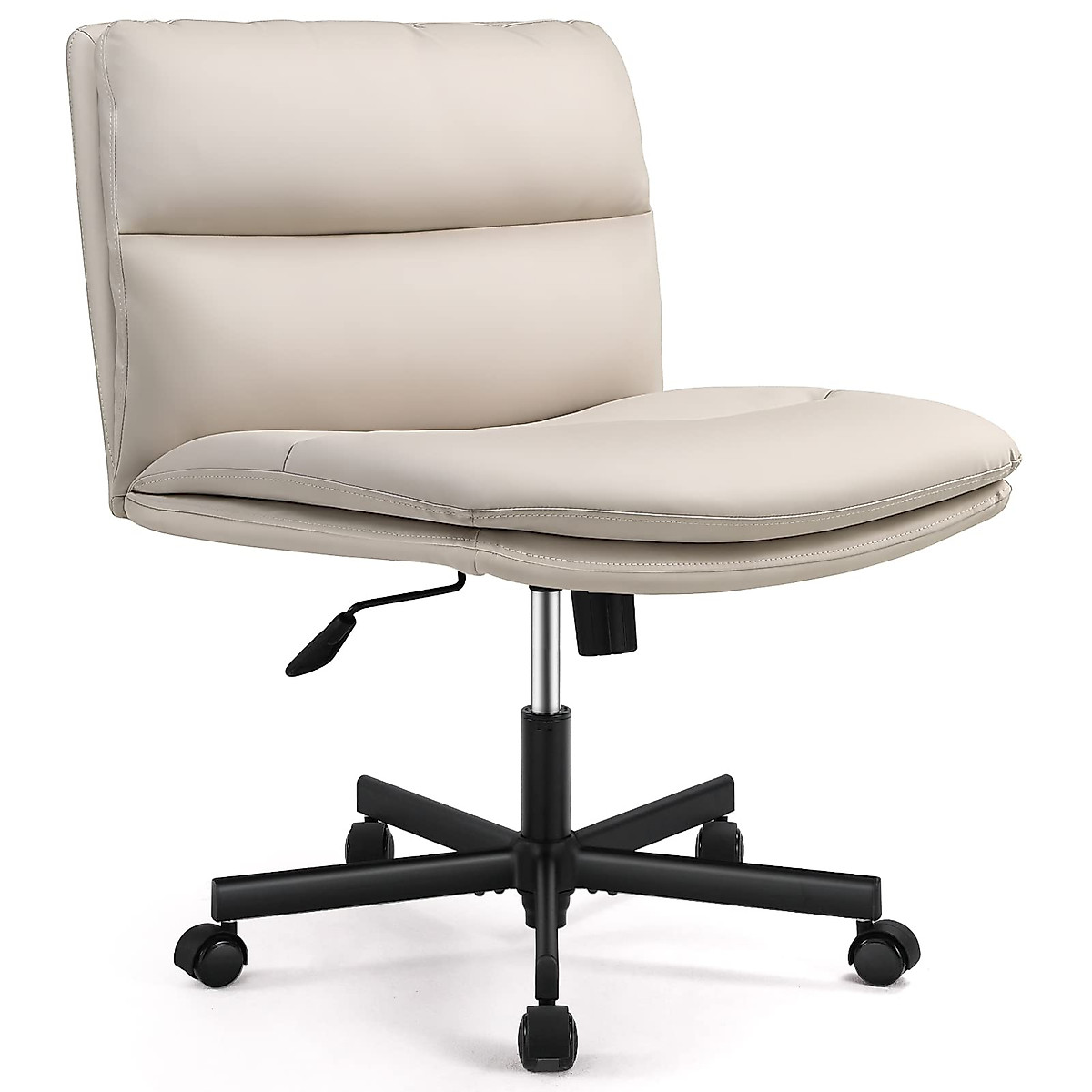EMIAH Armless Office Desks Chair with Wheels PU-Padded Vanity Chair Mid-Back Ergonomic Home Office Computer Chair Comfortable Adjustable Swivel Task Chair with Thickened Cushion