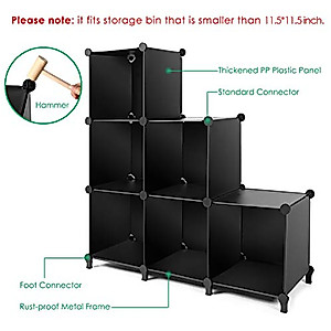 TomCare Cube Storage 6-Cube Closet Organizer Storage Shelves Cubes Organizer DIY Plastic Closet Cabinet Modular Book Shelf Organizing Storage Shelving for Bedroom Living Room Office, Black