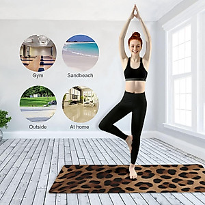 GOODOLD Leopard Print Yoga Mat, 71 x 26 Inch Non-slip Yoga Mats Folding Travel Exercise Mat Indoor Outdoor Gym Pilates with Storage Bag for Women Men