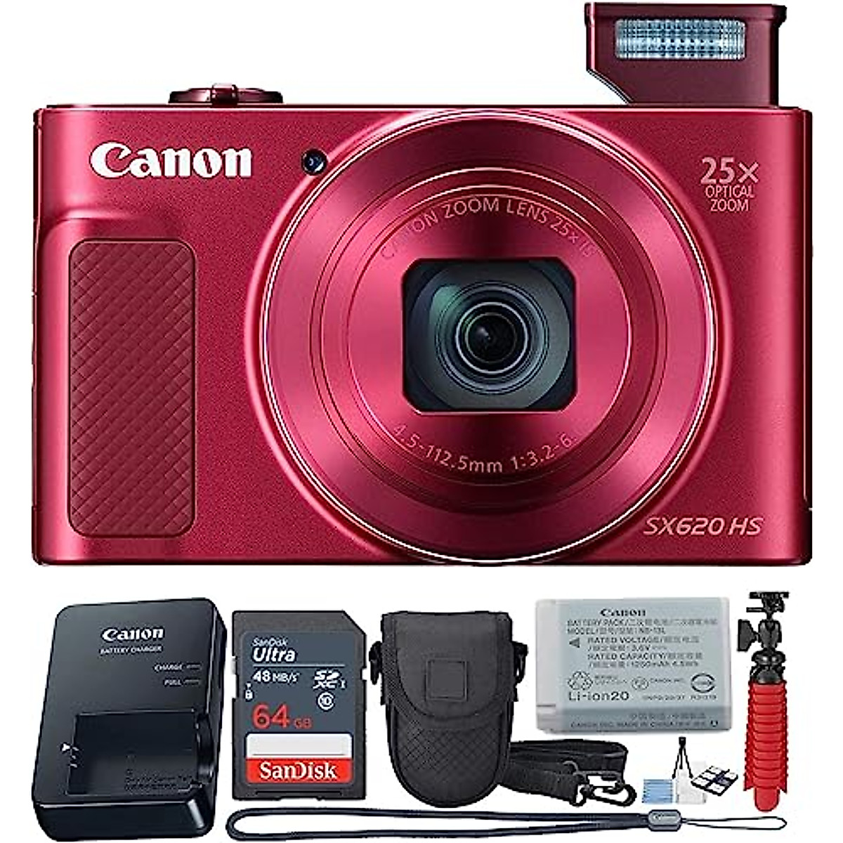 PowerShot SX620 HS 20.3 MP Wi-Fi Digital Camera with 40x Optical Zoom & HD 1080p Video (Red) 11 Piece Value Bundle (Renewed)