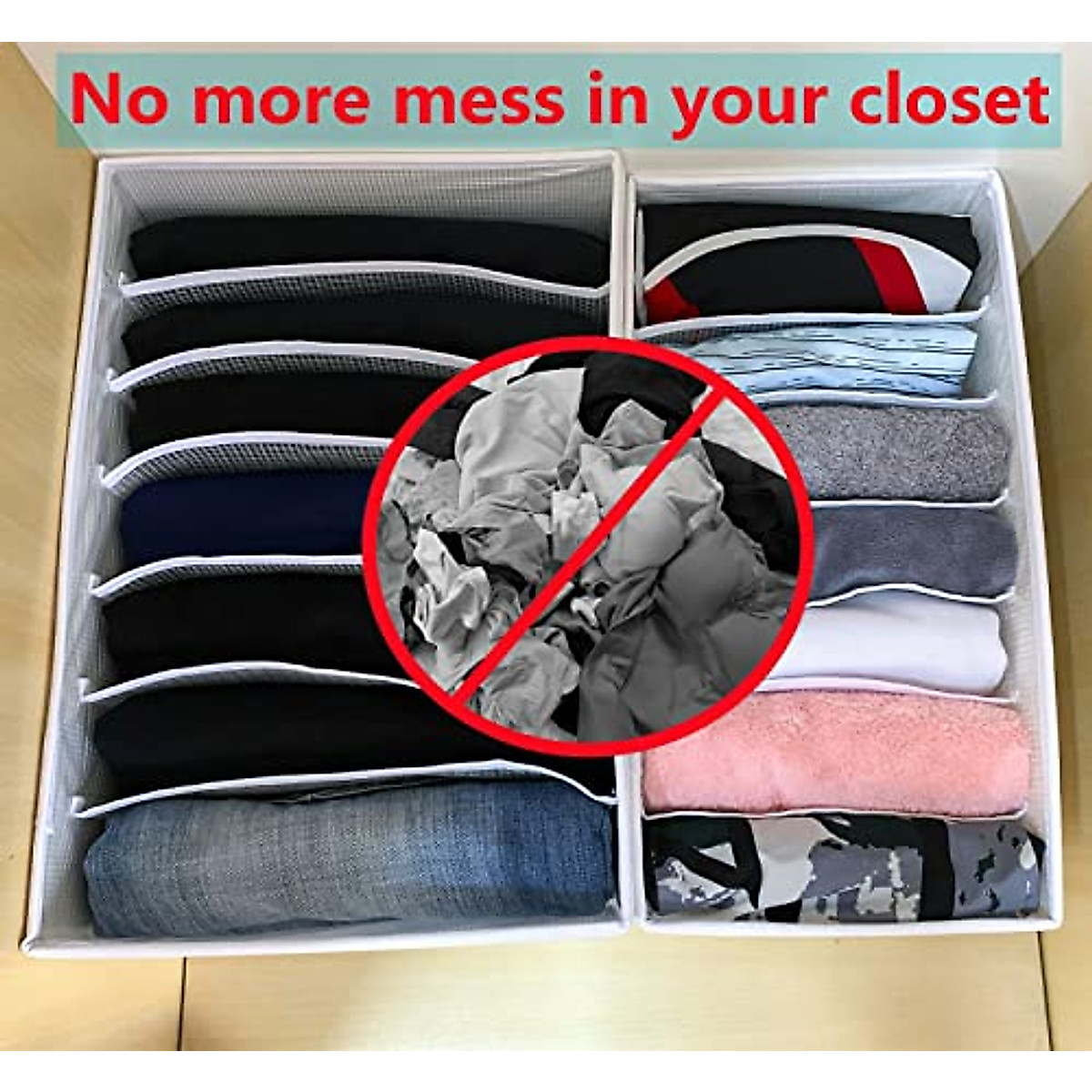 Abyme Clothes Organizer, Compartment Drawer Dividers for Clothes, Closet Organizers and Storage Box for Jeans/Tshirt/Legging/Towel/Pants/Scarf/Kids Clothes 7-Cell Clothes Drawer Storage Organizer 2pcs