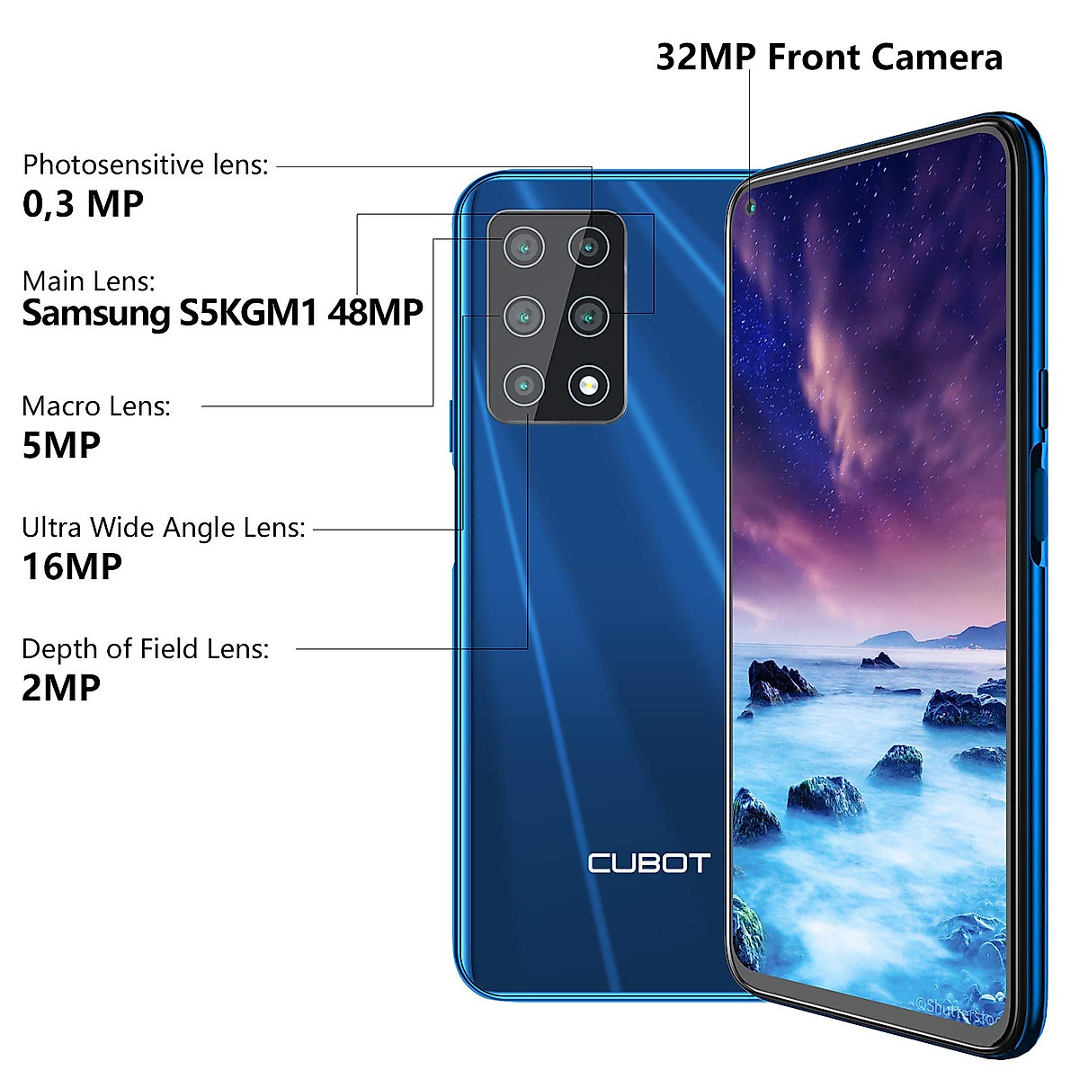 CUBOT Unlocked Phone 8GB RAM+128GB, X30 6.4" Screen Unlocked Smartphones, 48MP Camera, 4G Dual SIM Unlocked Android Phone, 4200mAh Battery, Android 10, Face ID, US Version, Blue