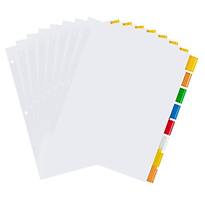 Amazon Basics 3 Ring Binder Dividers With 5 Tabs, Paper Binder Dividers, Insertable Multicolor Plastic Tabs, Pack of 12 Sets (60 Dividers Total)