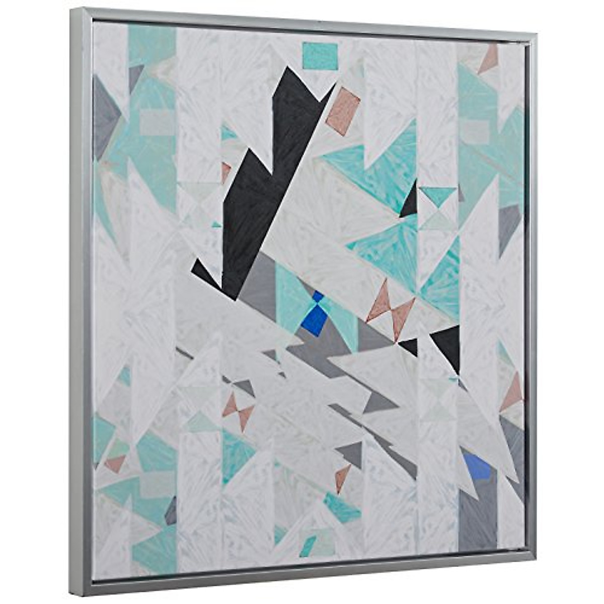 Amazon Brand – Rivet Geometric Aqua and Black Modern Angled Canvas Print Wall Art in Silver Frame, 13.75" x 13.75"