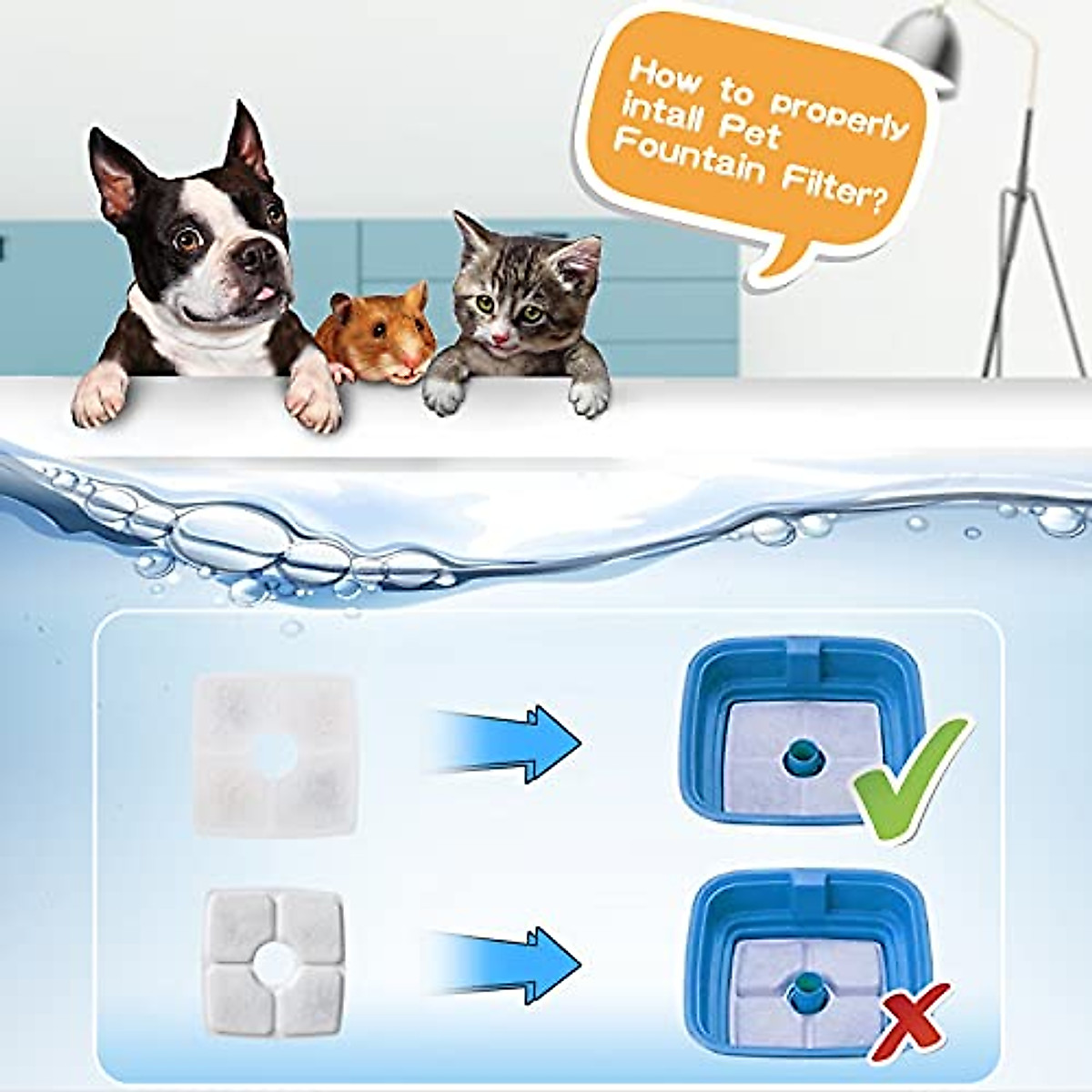 Cat Fountain Replacement Filter - 8 Pcs, Guarm Cat Water Fountain Filter, Pet Water Fountain Filter Replacement for Most Cat Dog Water Dispensers, Activated Carbon Filters & PP Cotton (8pcs-02)