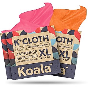 Koala Lens Cleaning Cloth | Japanese Microfiber | Glasses Cleaning Cloths | Eyeglass Lens Cleaner | Eyeglasses, Camera Lens, VR/AR Headset, and Screen Cleaning | Pink & Orange (Pack of 3)