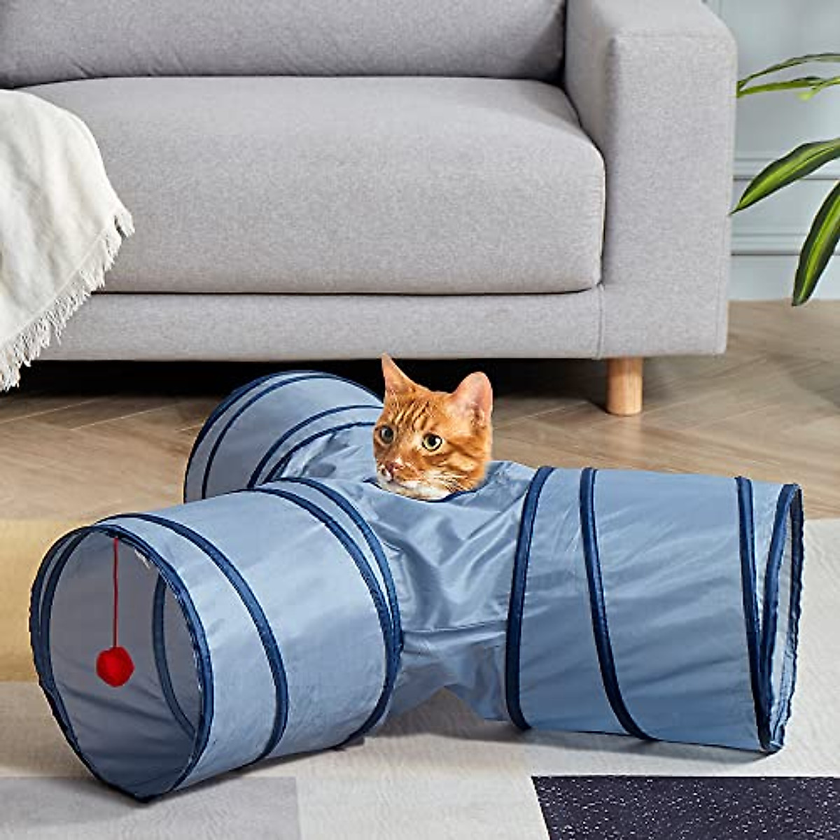 SunStyle Home Cat Tunnels for Indoor Cats 3 Way Play Toy Kitty Tunnel Peek Hole Toy with Ball for Cat Tube Fun for Rabbits Kittens and Dogs