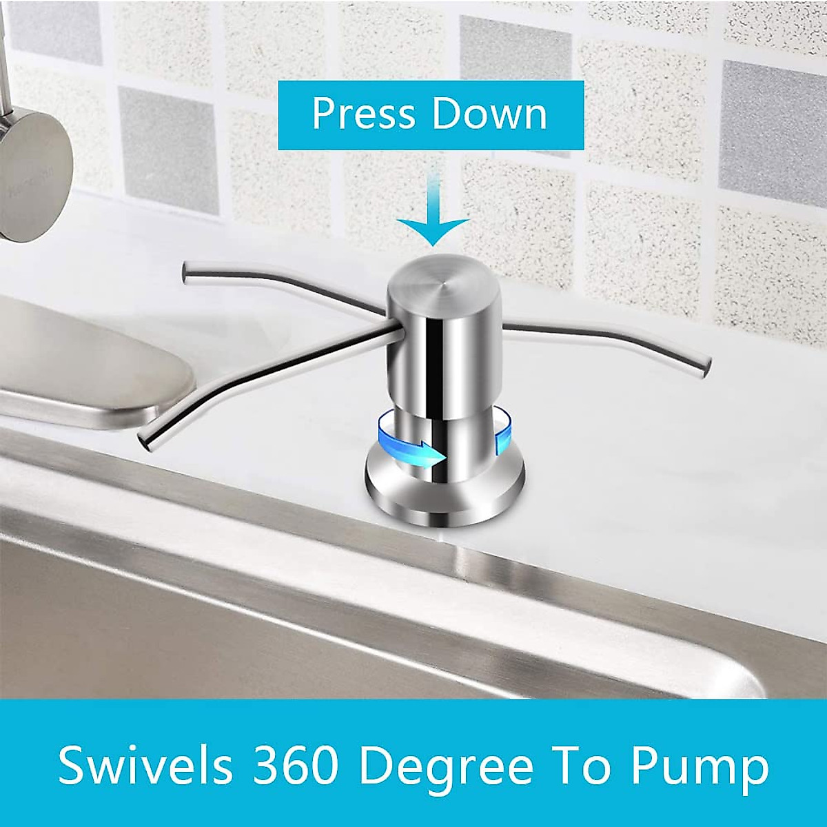 Soap Dispenser for Kitchen Sink, Brushed Nickel Countertop Soap Dispenser Pump, 47" Silicone Extension Tube Connect to The Soap Bottle Directly, Say Goodbye to Frequent Refills (Brushed Nickel)