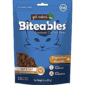 Get Naked Biteables Natural Soft Treats for Cats, Digestive Health Plus, Surf & Turf Recipe, 3 oz, 1 Pouch