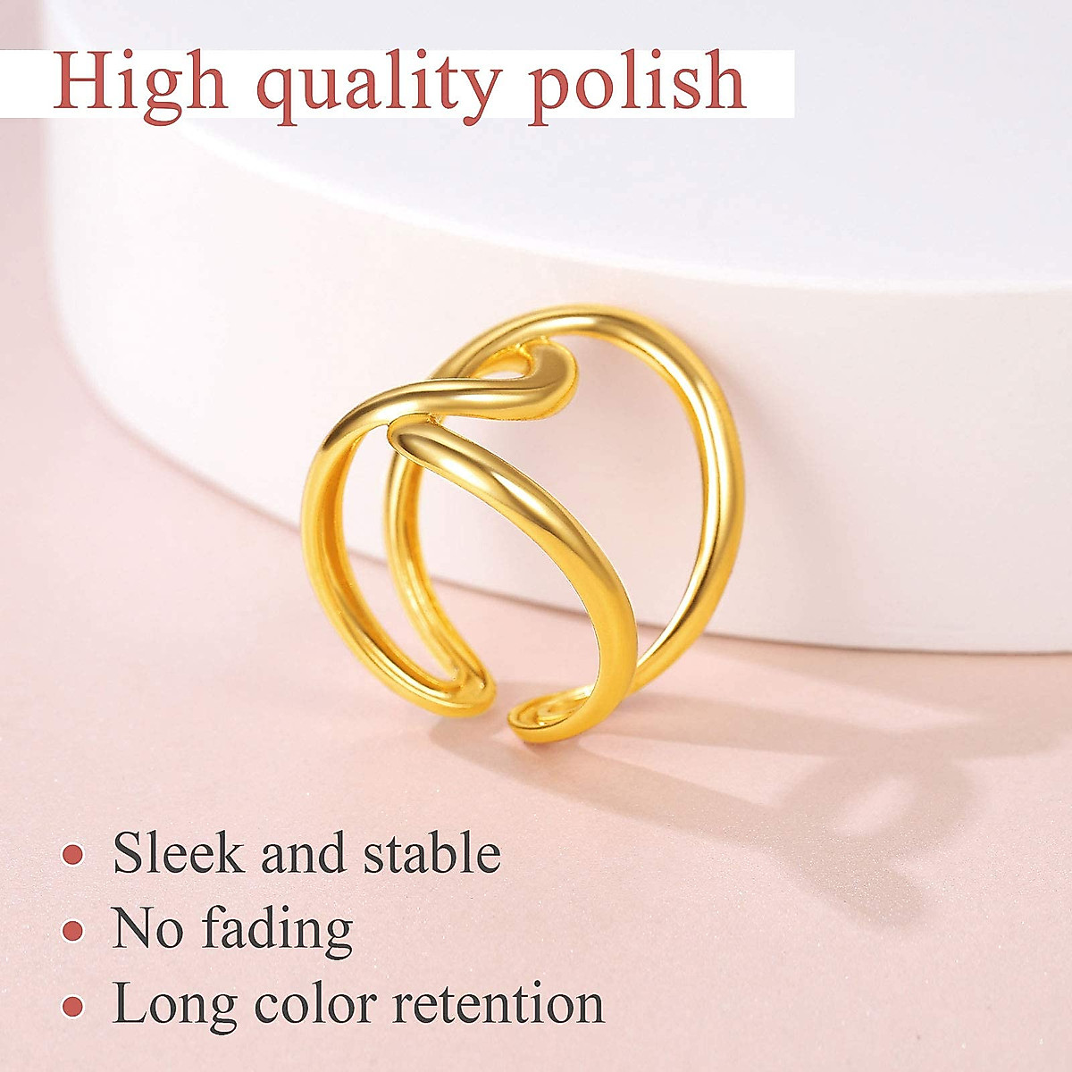 FindChic Gold Ring Braided Crossover Patterned Statement Rings for Women 18K Gold Plated Adjustable Open Rings Thumb Finger Rings
