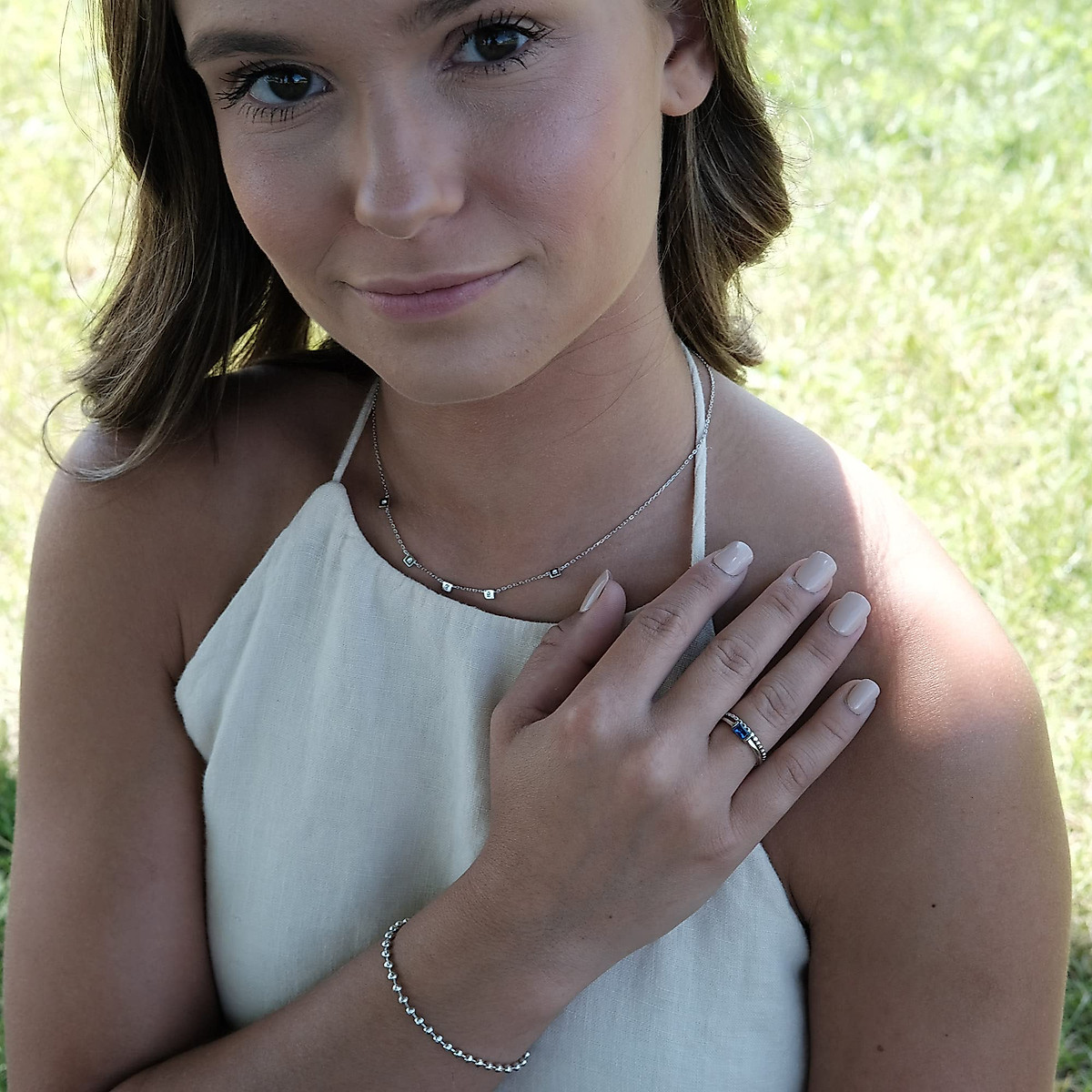 BLOSSOM & HUE CZ Stacking Ring [ .925 Sterling Silver ] - Size 8 - Dainty Vintage Stackable Baguette Blue CZ Band