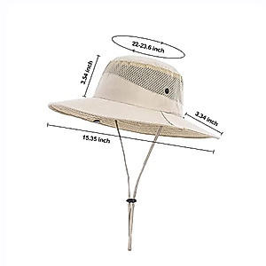 Koreshion Mens Womens Sun Hat Wide Brim Breathable Mesh UPF 50+ Bucket Hat Waterproof Fishing Hat Quick-Drying Safari Hat Foldable Boonie Cap Outdoor Sun Protection Cap Khaki