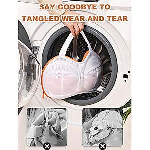 3Pcs Bra Washing Bag for Laundry, Upgraded Large 3D Bracket Mesh Bra Laundry Bags Bra Washer Protector for Laundry Delicates Lingerie Brassiere Wash Bags for Washing Machine (Orange, D to H Cups)