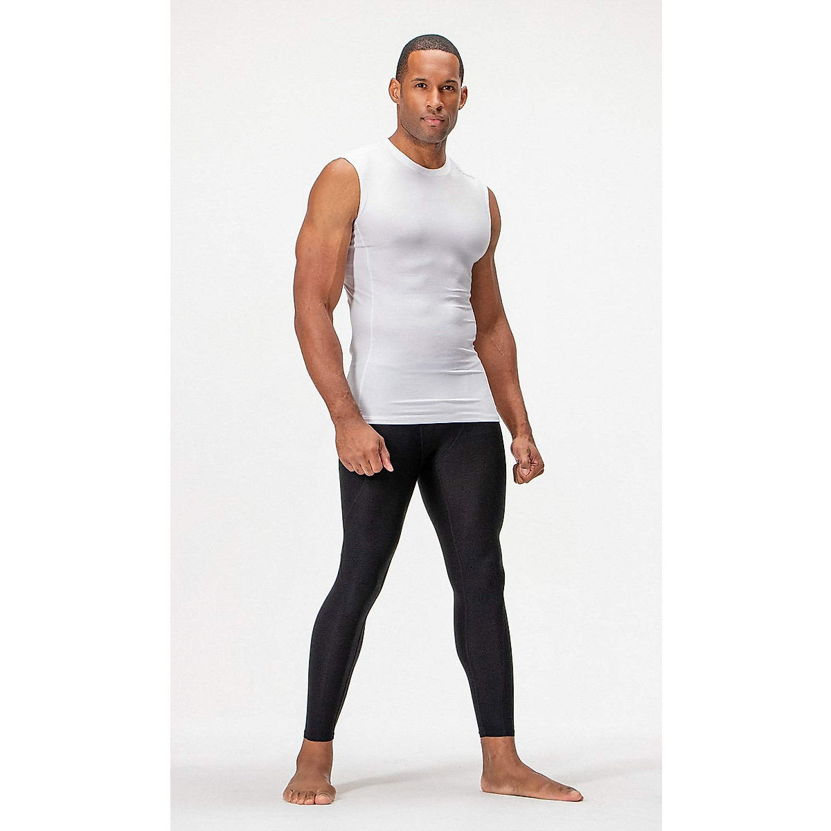 DEVOPS 3 Pack Men's Athletic Compression Shirts Sleeveless (Large, White/White/White)