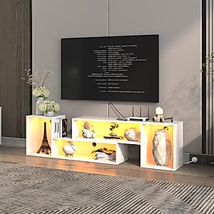 ANTISTA TV Stand, Deformable TV Stand with LED Light Strip & Power Outlets, Modern Entertainment Center with Storage Shelves for 55/60/65/70 inch TV, Gaming Media Console for Living Room