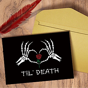 Til Death Wedding Card for Him Her, Funny Bride Shower Card for Friend, Spooky Skeleton Hand Halloween Anniversary Card, Engagement Card Women Men