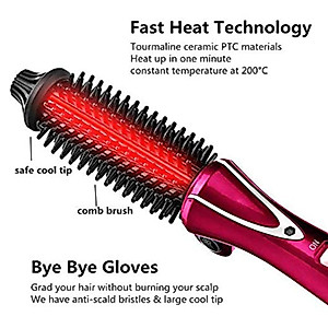 Mini Collaspe Hair Curler, Tangle-Free Curling Iron Brush and Volumizer, 1 inch Dual Voltage Travel-Friendly Tourmaline Ceramic Ionic Brush Styling Wand（Don't Blow Air