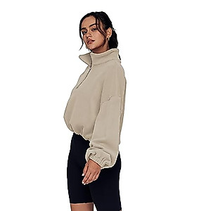 AUTOMET Womens Oversized Sweatshirt Hoodies Half Zip Pullover Trendy Long Sleeve Shirts Tops Y2k Fall Outfits Sweaters Clothes 2023 Khaki