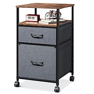 DEVAISE Mobile File Cabinet, Rolling Printer Stand with Open Storage Shelf, Fabric Vertical Filing Cabinet fits A4 or Letter Size for Home Office, Rustic Brown