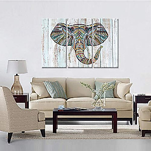 iHAPPYWALL 3 Pieces Animal Canvas Wall Art Tribal Elephant Boho Paisley Pattern Abstract Wildlife Artwork for Bedroom Living Room Stretched and Framed Ready to Hang 16x32inchx3pcs