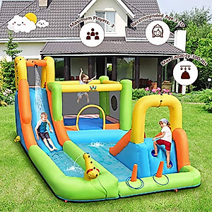 BOUNTECH Inflatable Water Slide, 8 in 1 Mega Waterslide Park Bounce House for Outdoor Fun w/Long Slide, Giant Splash Pool, Water Slides Inflatables for Kids and Adults Backyard Party Gifts