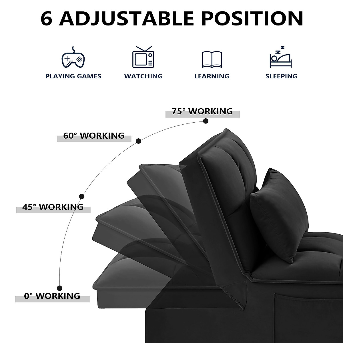 HIMcup Sleeper Sofa Chair Bed, 4 in 1 Multi-Function Convertible Sofa Chair, Adjustable Sleeper Chair Pullout Velvet Sofa Bed with Storage Pockets, Sofa Bed for Living Room Apartment Furniture Decor