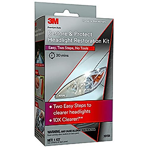 3M Auto Restore and Protect Headlight Restoration Kit, Use On Plastic Lenses, Headlights, Taillight, Fog Lights and More, Includes Sanding Discs, Headlight Clear Coat Wipes, Foam Pad and Glove (39194)