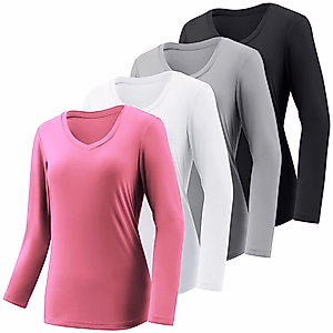 4-7 Pack Long Sleeve Shirts for Women,Moisture Wicking Shirts Long Sleeve Workout Tops for Women V Neck Hiking T-Shirts