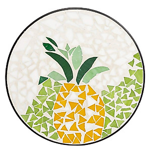 SSLine Outdoor Mosaic Side Table Elegant Round Accent Table with Colorful Glass Top&Metal Frame Patio Deck Sofa Chair-Side End Table Small Coffee Tables Plant Stand for Living Room Backyard Balcony