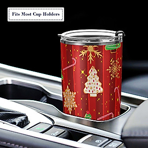 Yasala Christmas Tumbler Xmas Tree Red Stripes Insulated Coffee Cup Beverage Container Office Travel Mug with Straw and Lid 20oz Holiday Back to School Gift