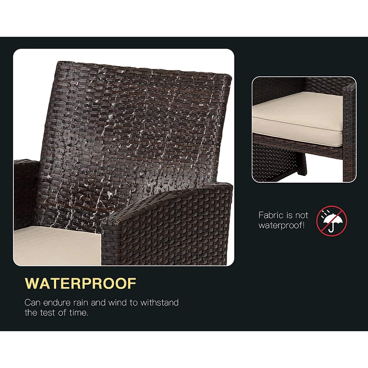 FDW Outdoor Patio Furniture Sets,4 Pieces Rattan Chair Sets Wicker Conversation Sets Lawn Chairs Porch Poolside Balcony Garden Outdoor Furniture,Brown