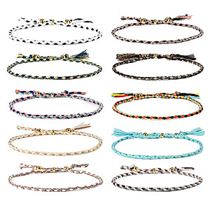 Jeka Handmade Wrap Friendship Braided Bracelet for Women Girls - 10Pcs Colorful Wrist Cord Rope Adjustable Boho Birthday Gifts-Party Favors