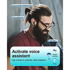 True Wireless Stereo Bluetooth Earbuds with Charging Case, Bluetooth 5.0 in-Ear Stereo Headphones, Built-in Mic, Premium Sound Earphones, Deep Bass, HiFi Audio, Sports Black