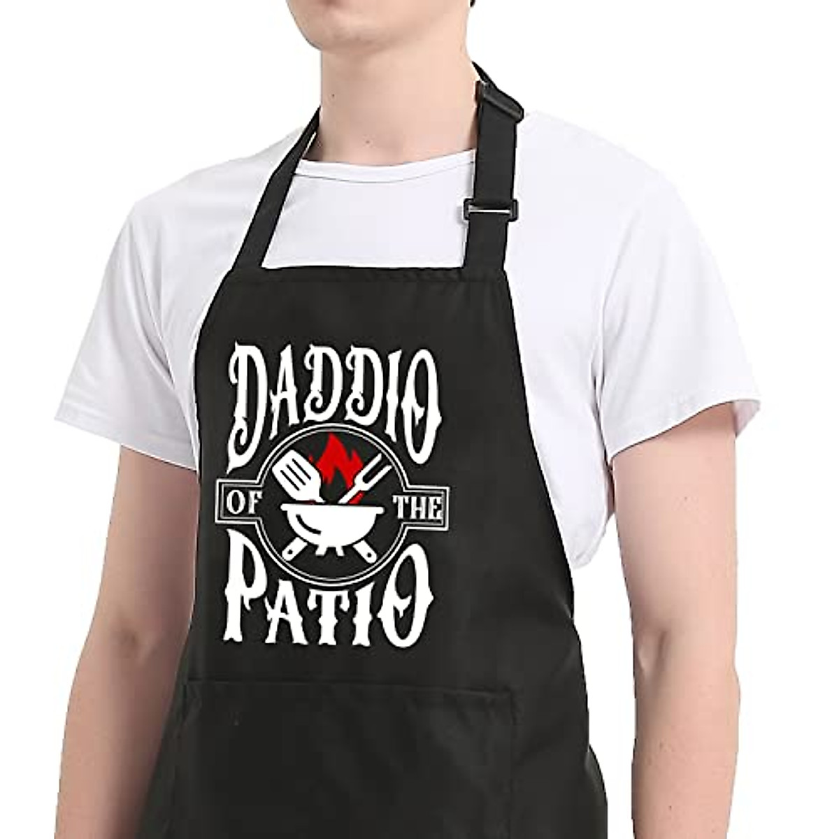 Jpayxese Grill Aprons for Men, Dad Apron for Grilling BBQ Cooking, Funny Daddio of the Patio Apron with Pockets, Adjustable Bib Black Aprons Gifts for Dad Birthday Fathers Day