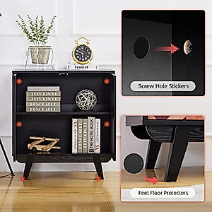 Qiozzey Modern Storage Cabinet with 3D Patterns, Floor Standing Buffet Cabinet, Oak Lines Finish Sideboard Organizer, Anti-Dipping Wood Cabinet for Bedroom, Bathroom, Living Room, Kitchen, Office