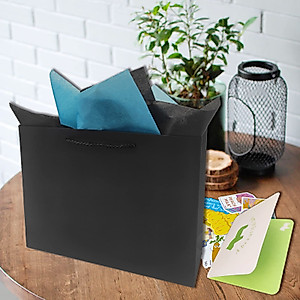 yacool Black Gift Bag 11" x 3" x 8" with Greeting Card, Sticker and Tissue Paper for Birthday, Valentine, Party, Baby Shower, Girls, Boys