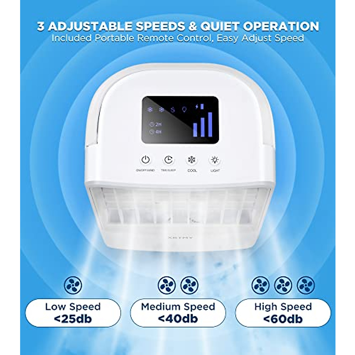 Portable Air Conditioner Quiet Fan with Remote Control, 4000mAh USB Rechargeable Mini AC Evaporative Cooler, Anti-Leak Cooling With 3 Speeds For Home Outdoor